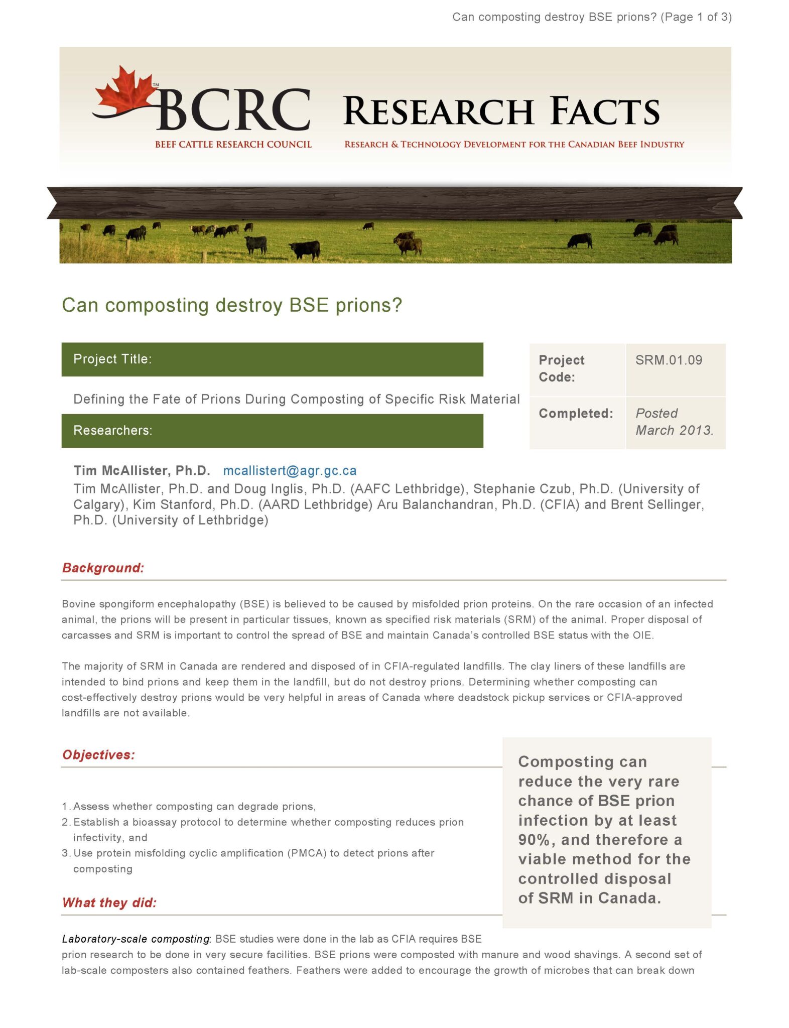 Can Composting Destroy BSE Prions? - BeefResearch.ca