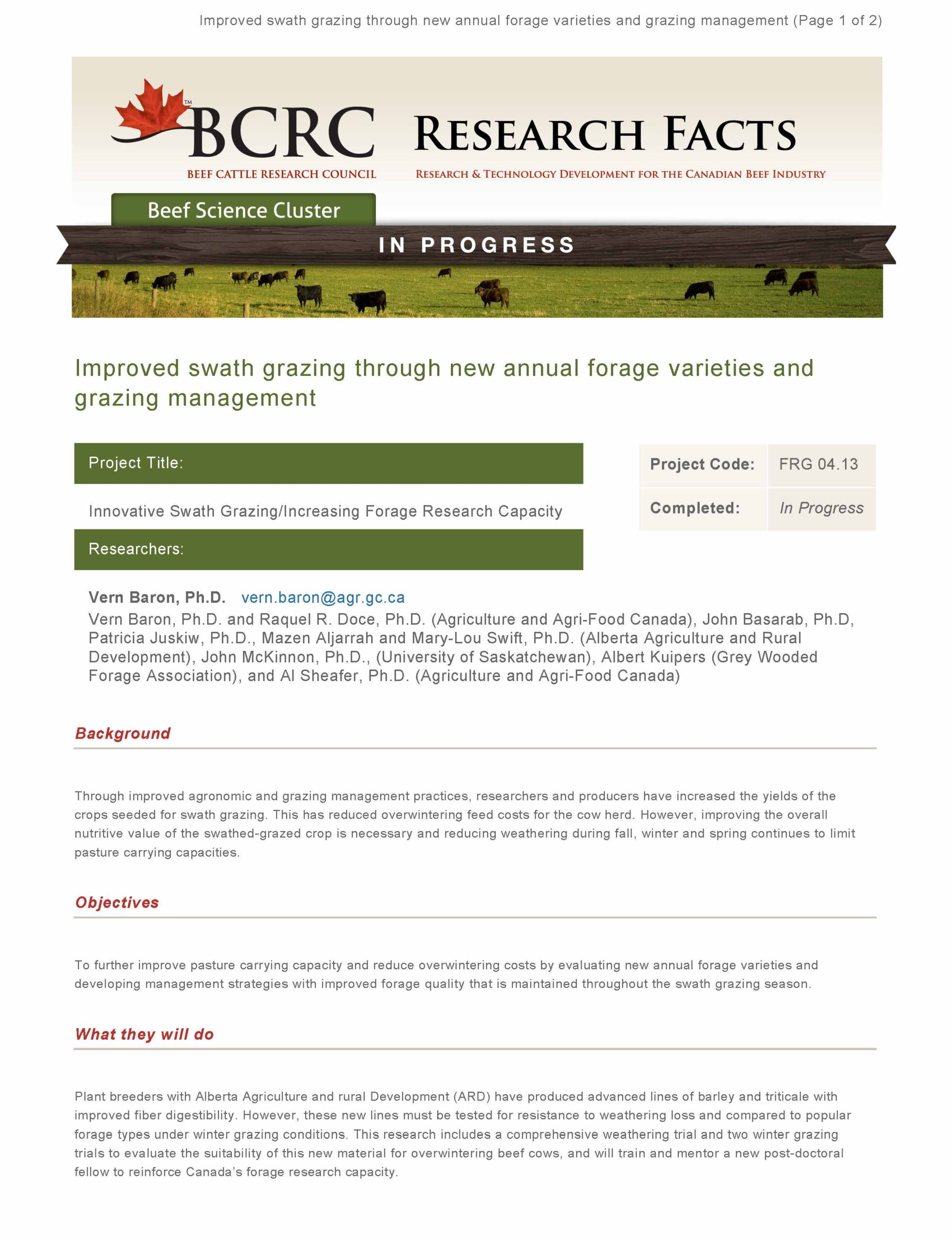 Improved Swath Grazing Through New Annual Forage Varieties and Grazing ... Improved Swath Grazing Through New Annual Forage Varieties and Grazing ...