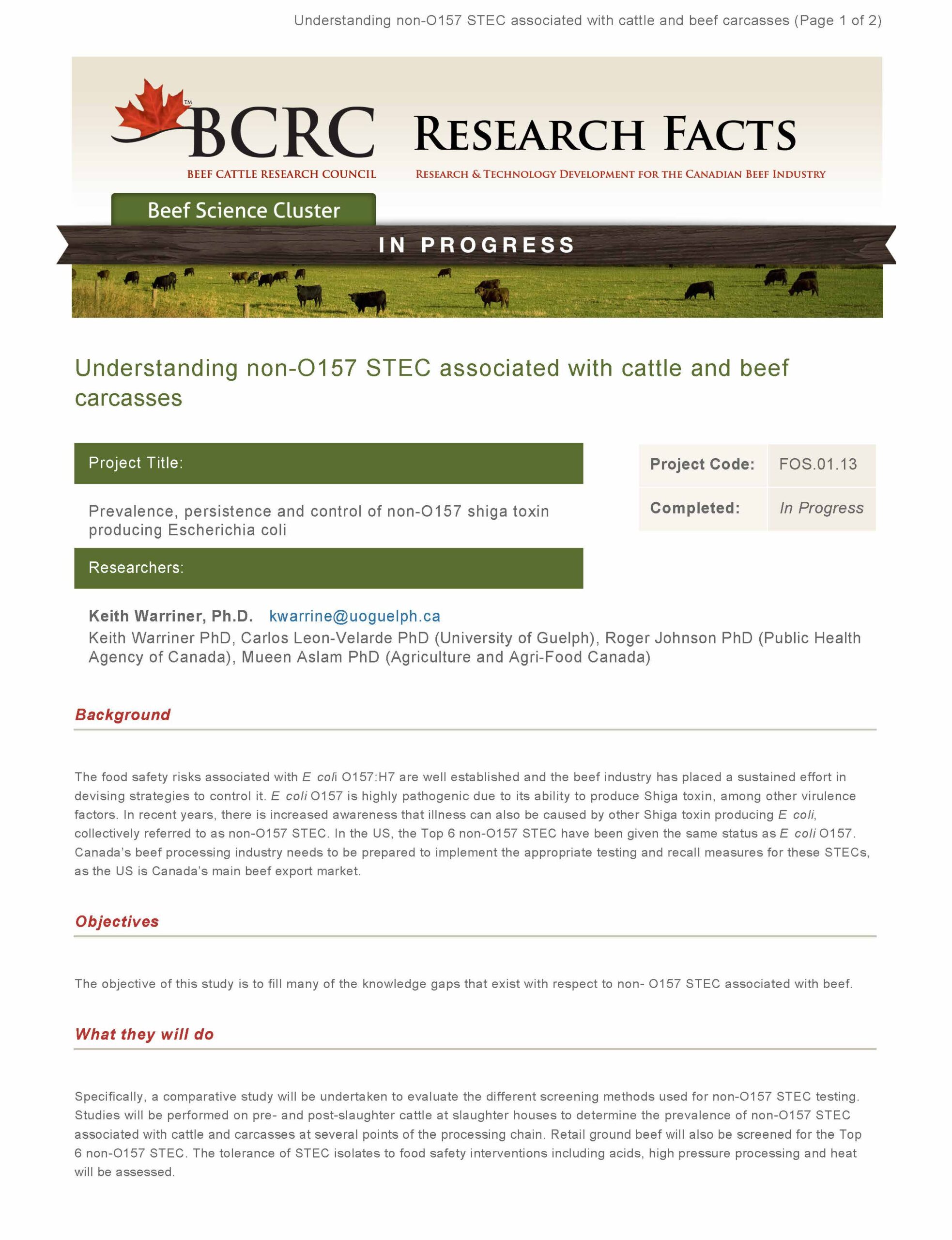 Understanding Non-0157 STEC Associated with Cattle and Beef Carcasses ...