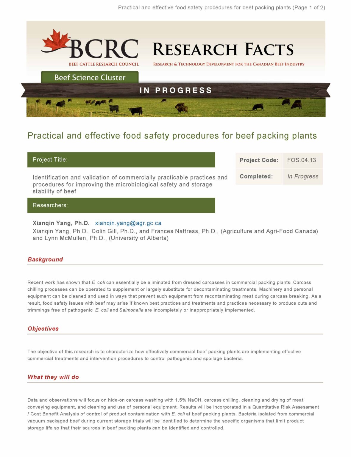 Practical and Effective Food Safety Procedures for Beef Packing Plants ...