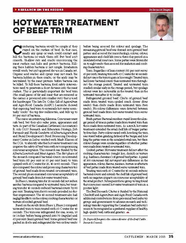 Hot Water Treatment of Beef Trim - BeefResearch.ca