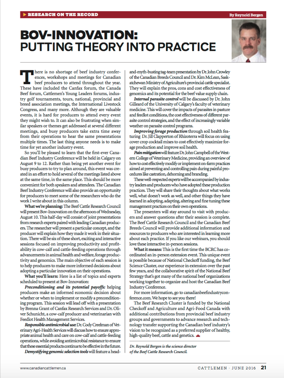 Bov-Innovation: Putting Theory into Practice - BeefResearch.ca