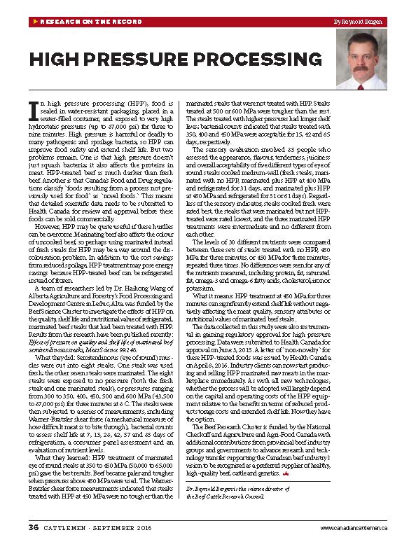 High Pressure Processing - BeefResearch.ca